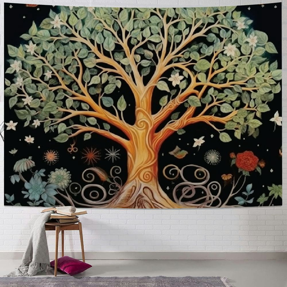 Creowell Tree of Life Tapestry Boho Floral Green Plant Tapestries Wall ...