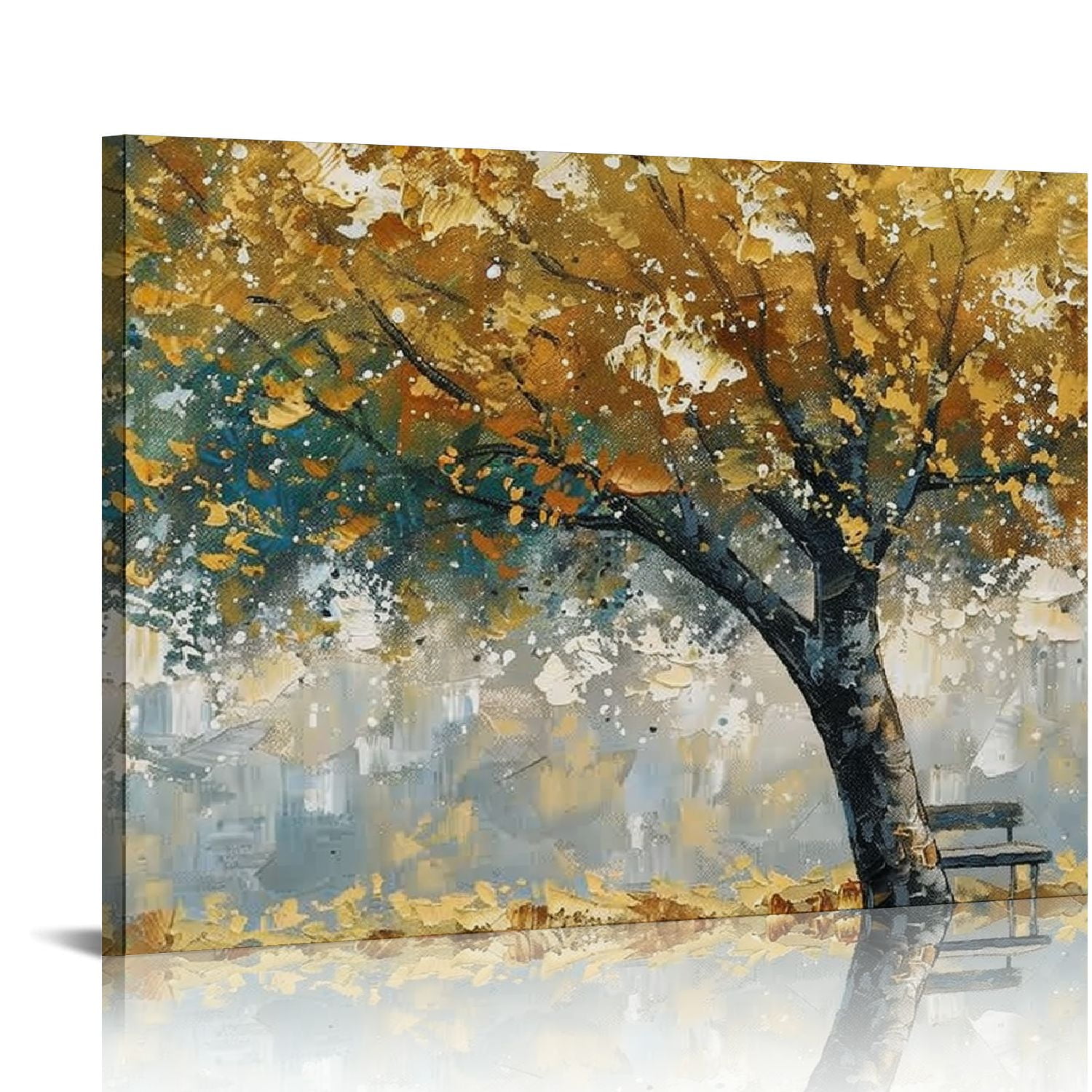 Creowell Tree Wall Art - Brown Trees with Yellow Leaves Abstract Tree ...