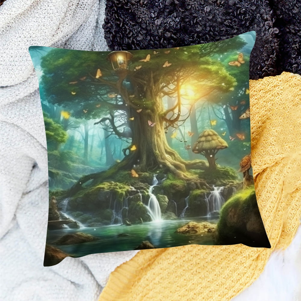 Creowell Tree Waterfall Forest Throw Pillow Covers for Home Sofa ...