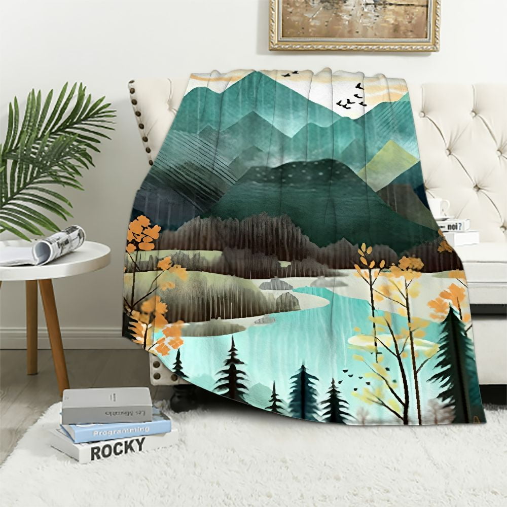 Creowell Trees Birds Environmental Art Print Throw Blanket All Seasons ...
