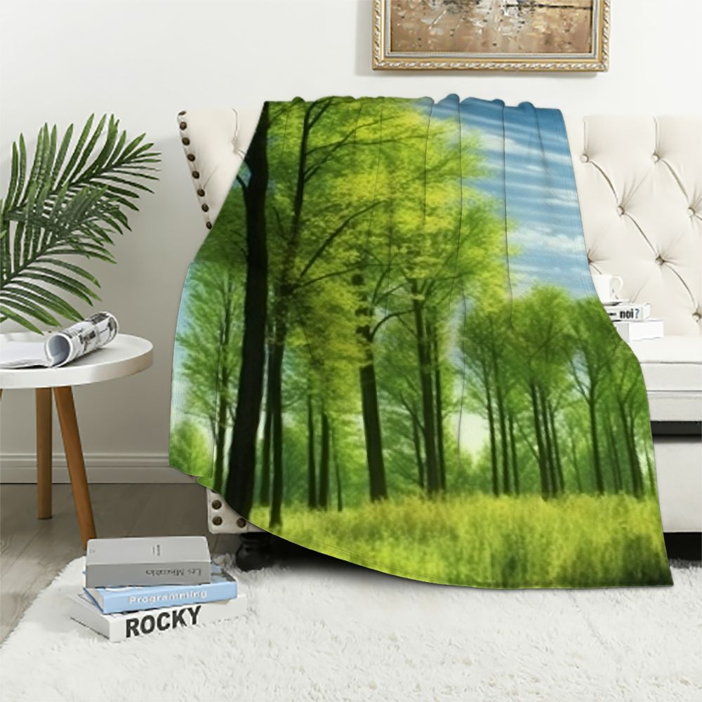Creowell Trees Grass Blue Sky Print Throw Blanket for Bed Couch Car ...