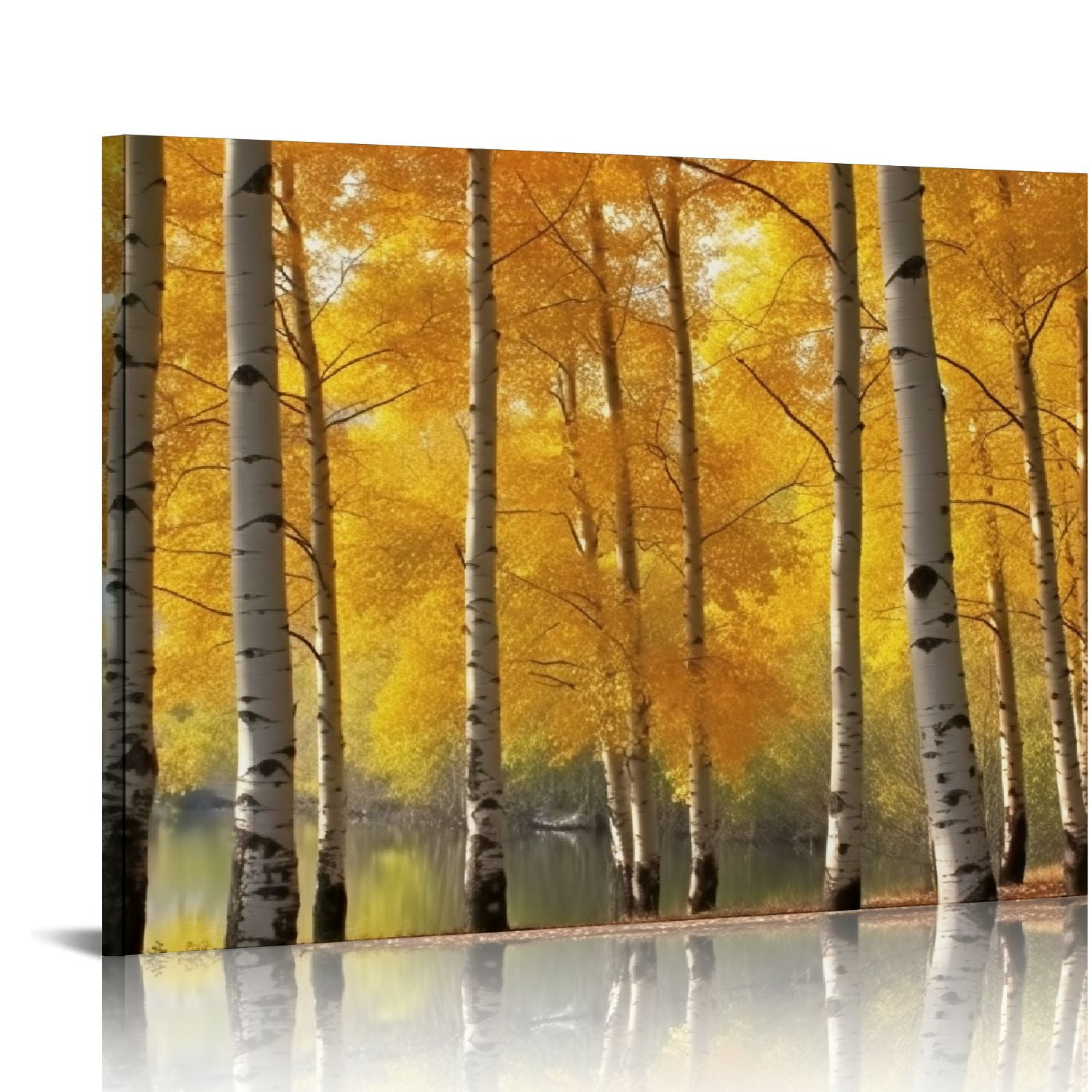 Creowell Trees Wall Art Yellow Leaf White Branch Forest Landscape ...