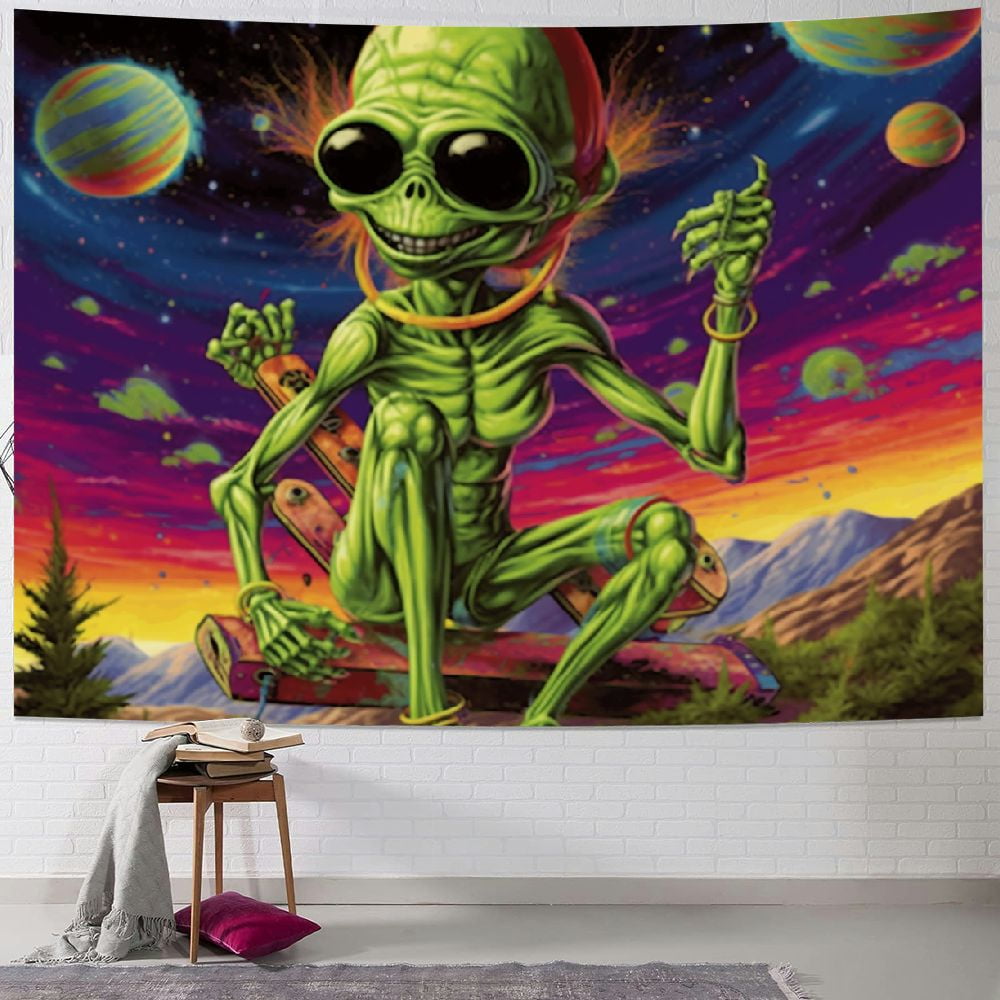 Creowell Trippy Weed Marijuana Tapestry Cool Alien Marijuana Leaf Wall ...