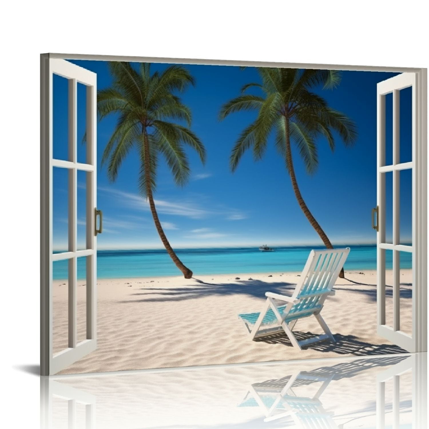 Creowell Tropical Beach Wall Art Picture for Living Room - Window Frame ...