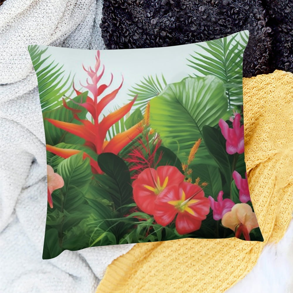Creowell Tropical Flowers Pillow Covers Square Cushion Cover for Home ...