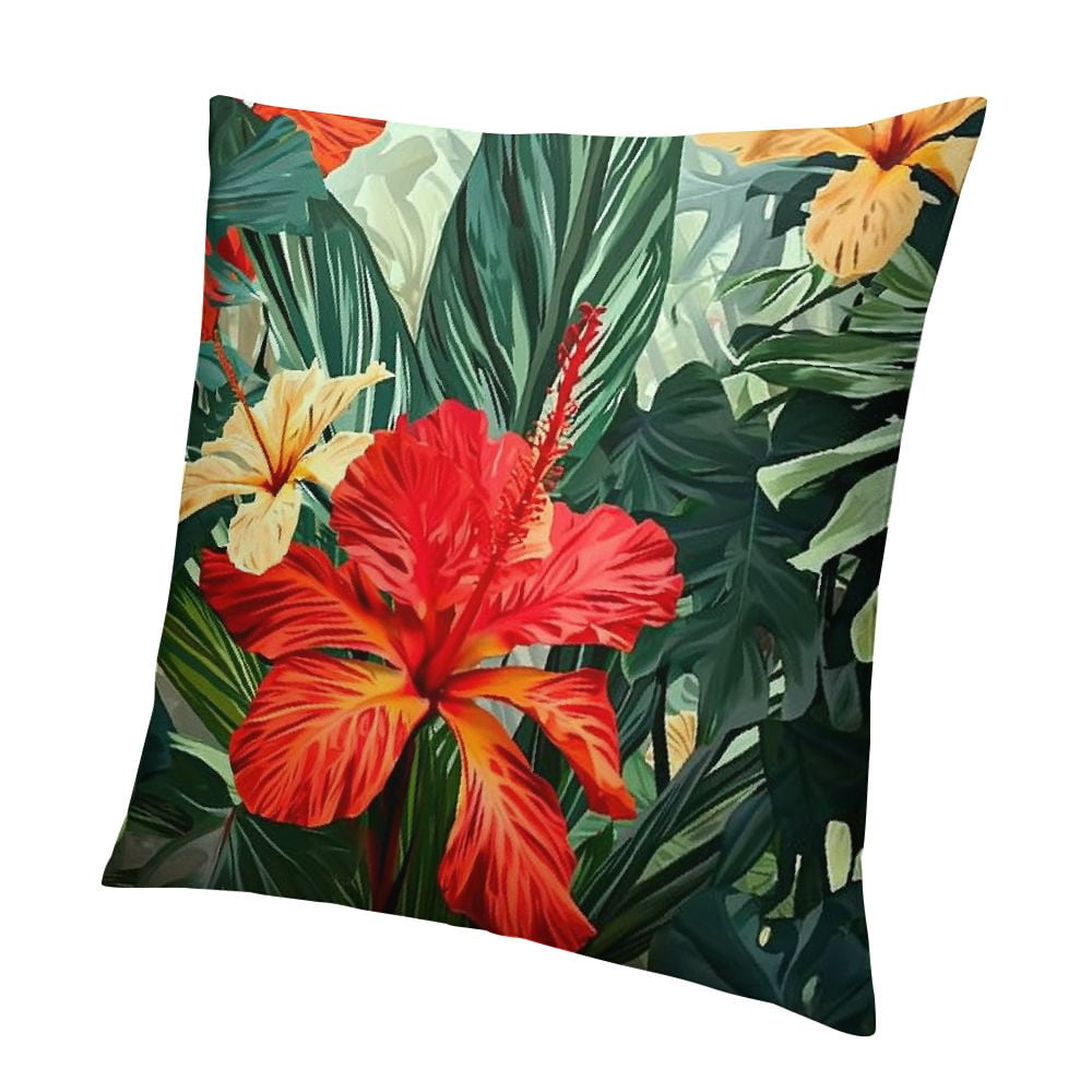 Creowell Tropical Leaf Throw Pillow Covers ,Hibiscus Flowers Pillow ...