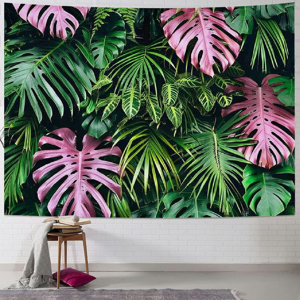 Creowell Tropical Leaves Tapestry Wall Hanging Multi Size Pink and ...