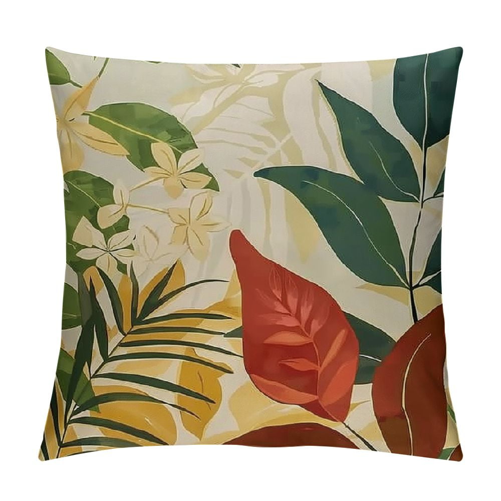 Creowell Tropical Leaves Throw Pillow Covers Summer Palm Leaf Sunset ...