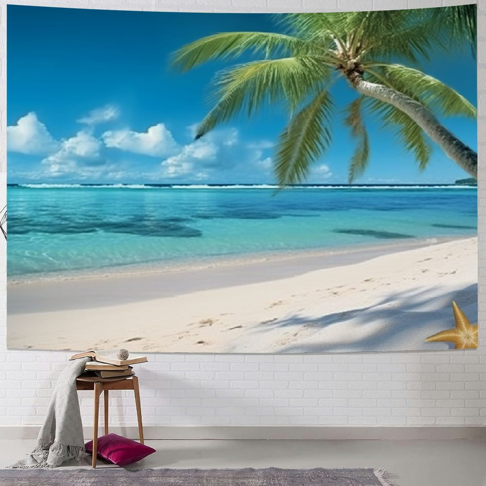 Creowell Tropical Ocean Beach Tapestry Seascape Palm Tree Botany Hawaii ...