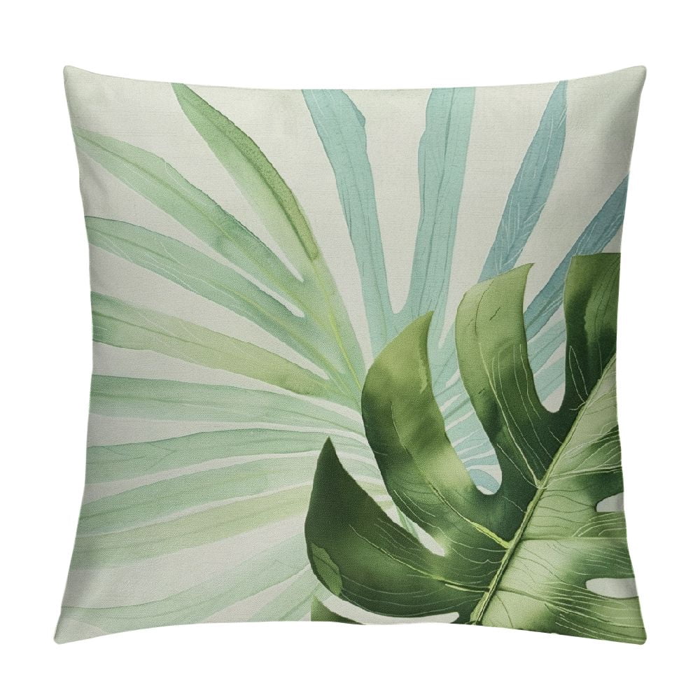 Creowell Tropical Pillow Covers Summer Blue Green Palm Monstera Leaf ...