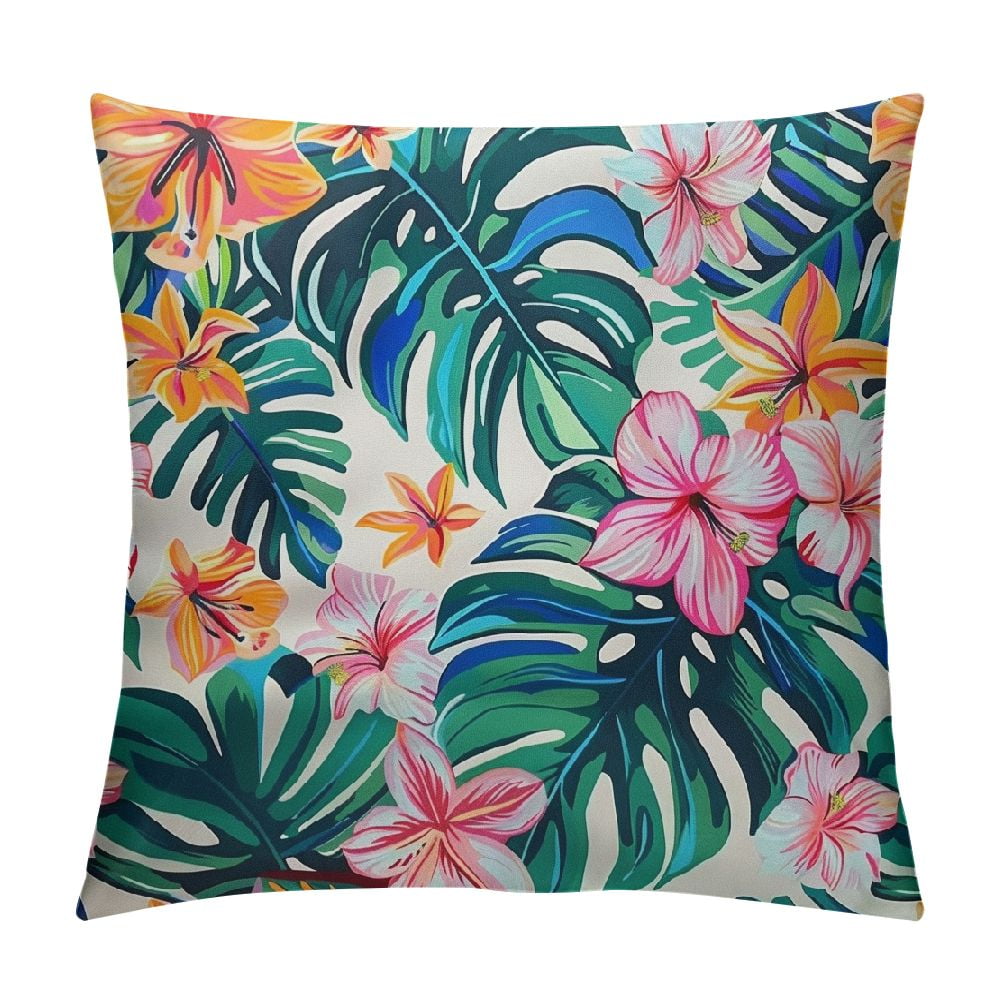 Creowell Tropical Plant Flower Throw Pillow Covers 18x18 Summer ...