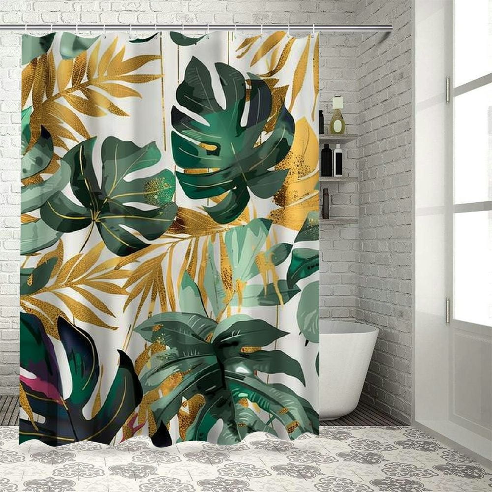 Creowell Tropical Plant Leaves Shower Curtain Green Palm Leaf Botanical ...