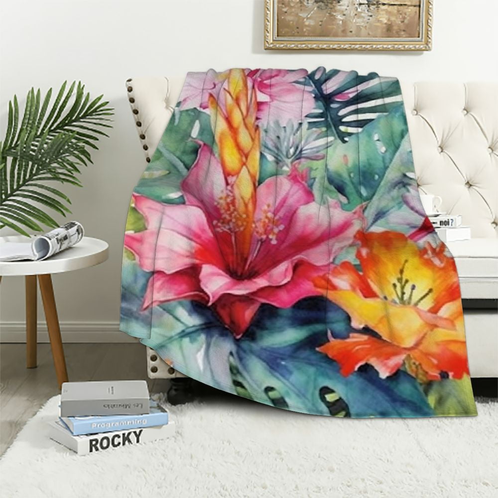 Creowell Tropical Plant Throw Blanket Boho Floral Blanket Botanical ...