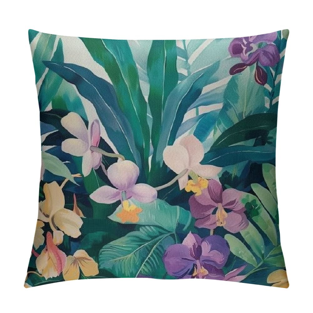 Creowell Tropical Plants Throw Pillow Covers,Tropical Flower Leaves ...