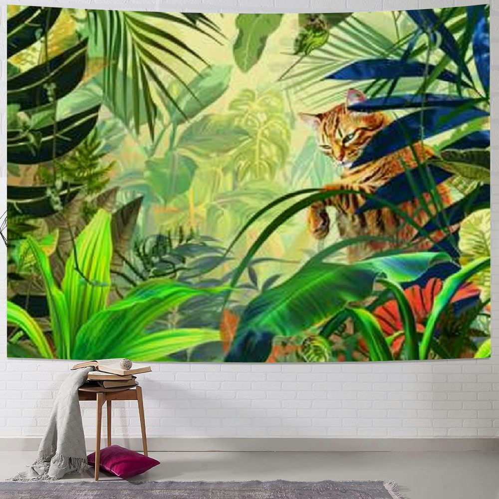 Creowell Tropical Rainforest Landscape Tapestry, Jungle Tiger Plant ...