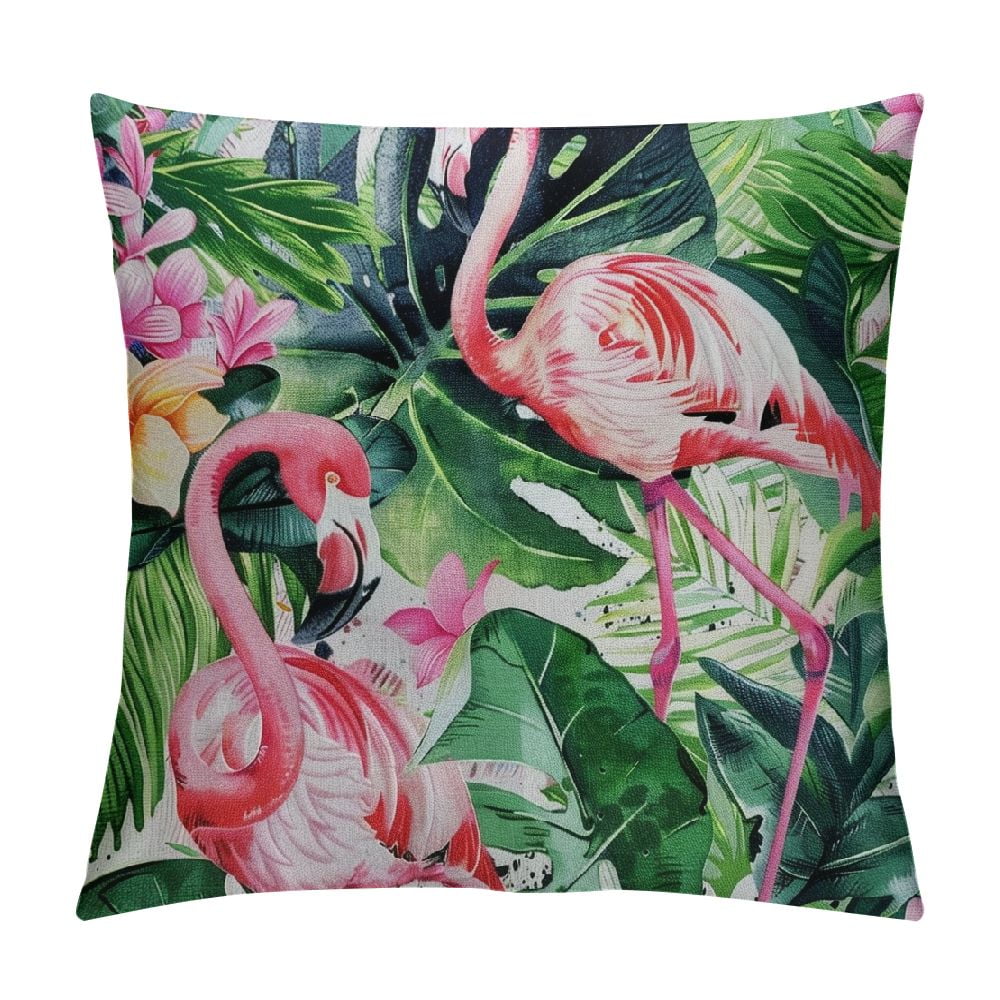 Creowell Tropical Throw Pillow Cover, Flamingo Pillow Cover, Botanical ...
