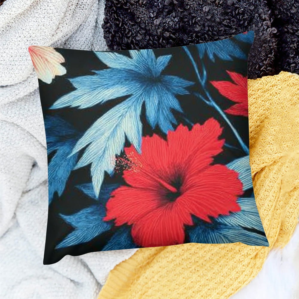 Creowell Tropical Vintage Pillow Covers, Tropical Red Hibiscus Floral ...