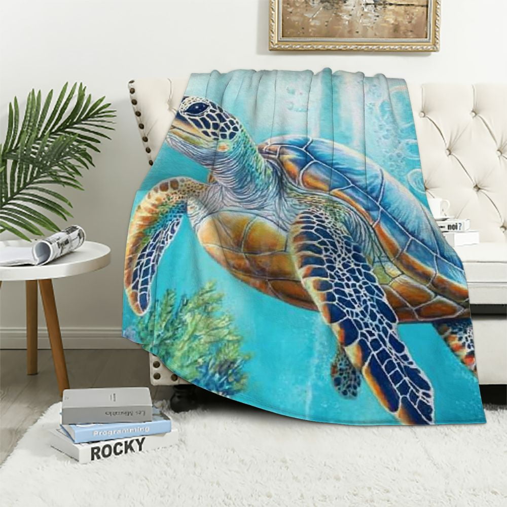 Creowell Turtle Blanket, Sea Animal Turtle Throw Blanket Kids' Blankets ...