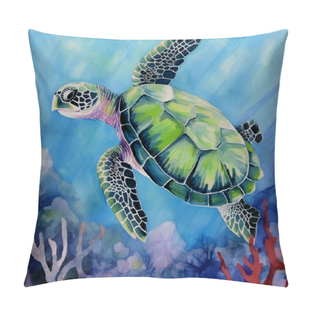Creowell Turtle Coral Ocean Fashion Style Dirt-Resistant Throw Pillow ...