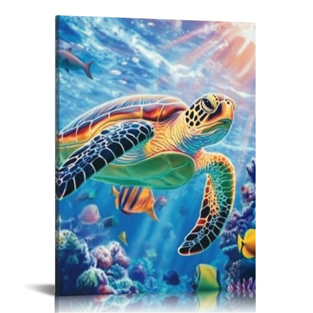 Creowell Turtle Ocean Fish Canvas Print Wall Art Home Decor 16x20in - Walmart.com