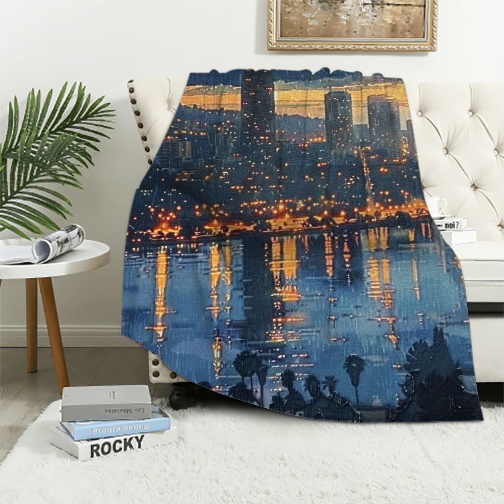 Creowell USA Throw Blanket, San Diego at Sunrise in Harbor Waterfront ...