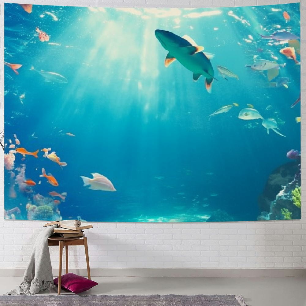 Creowell Underwater World Tapestry Blue Ocean Wall Hanging Under the ...