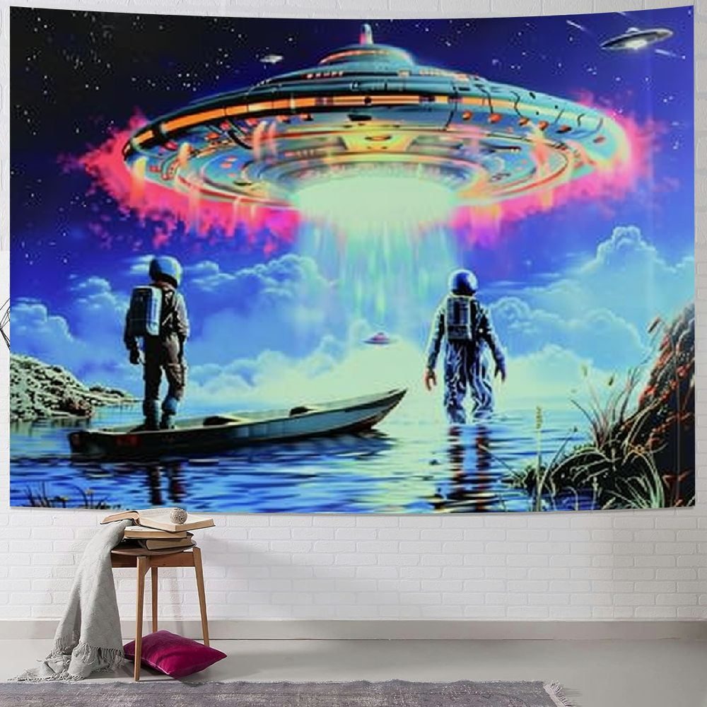 Creowell Universe Space Tapestry UFO Astronaut Tapestry Reactive Galaxy ...