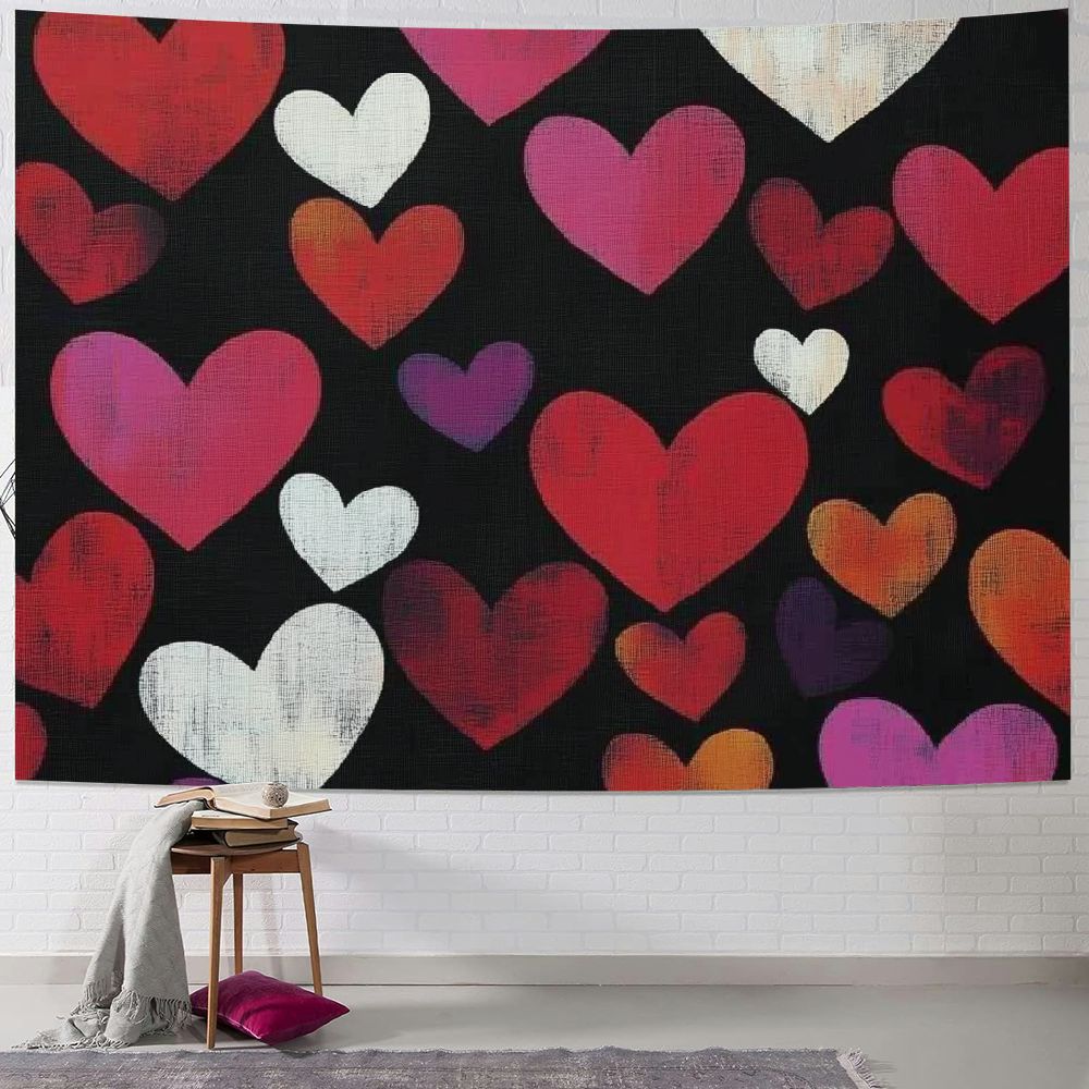 Creowell Valentine's Day Heart Tapestry, Hippie Wall Hanging Tapestry ...
