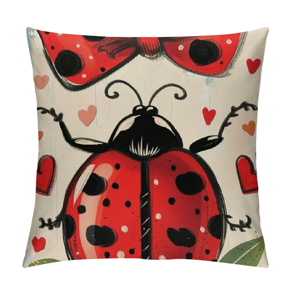 Creowell Valentine's Day Red Heart Ladybug Decorative Throw Pillow ...