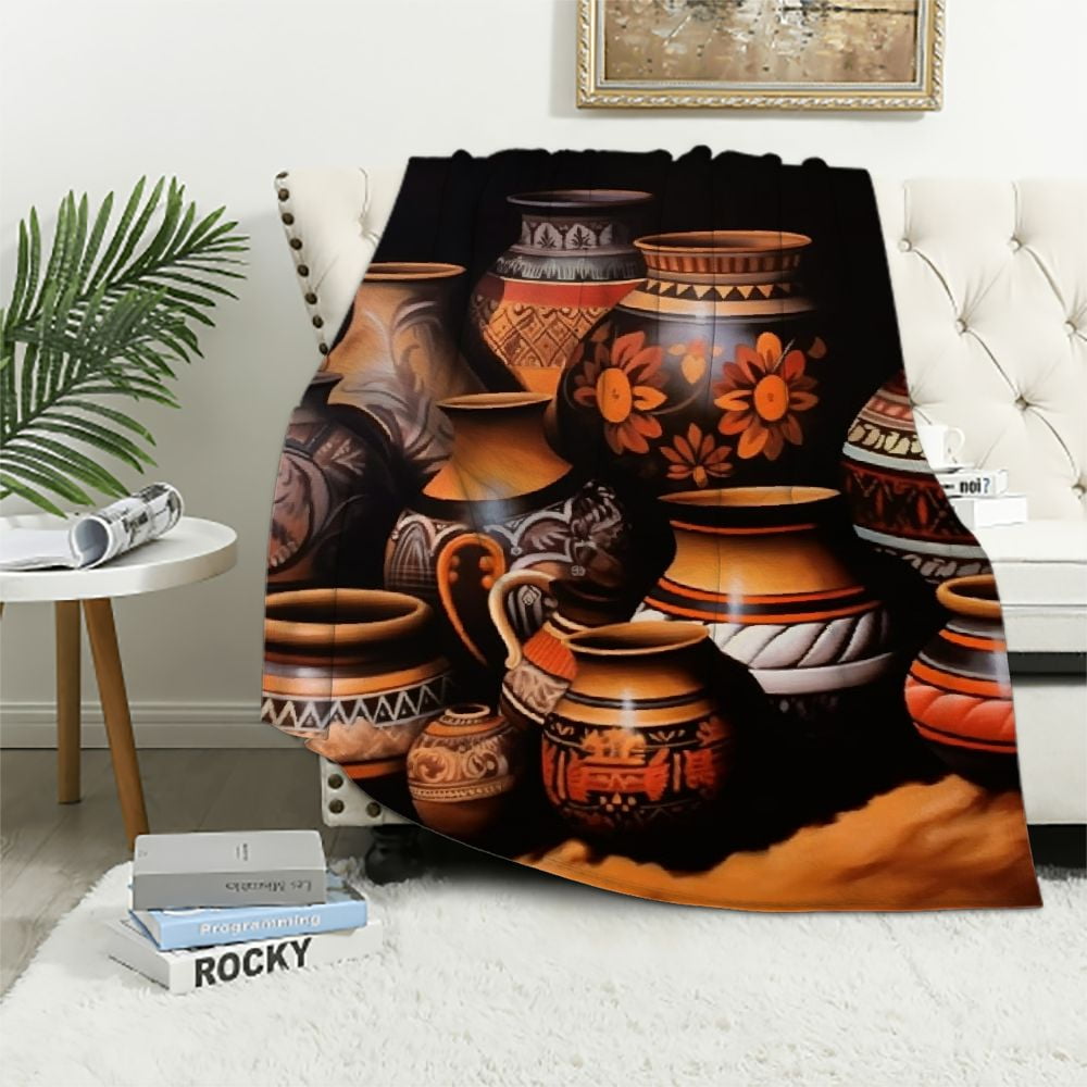 Creowell Vases Table Top Folk Art Print Throw Blanket for Bed Couch Car ...