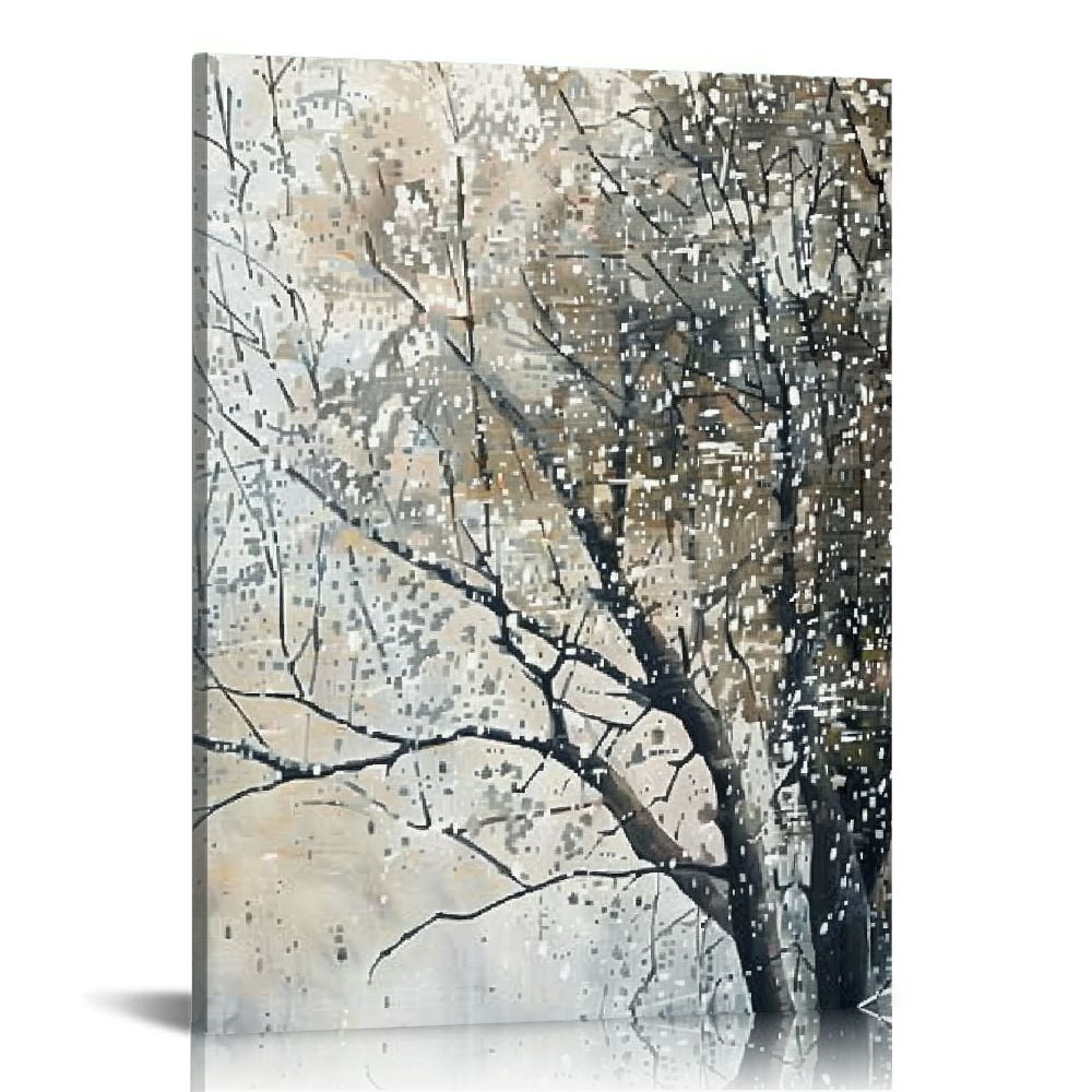 Creowell Vertical Tree Painting for Living Room Fantasy Grey Tree Wall ...