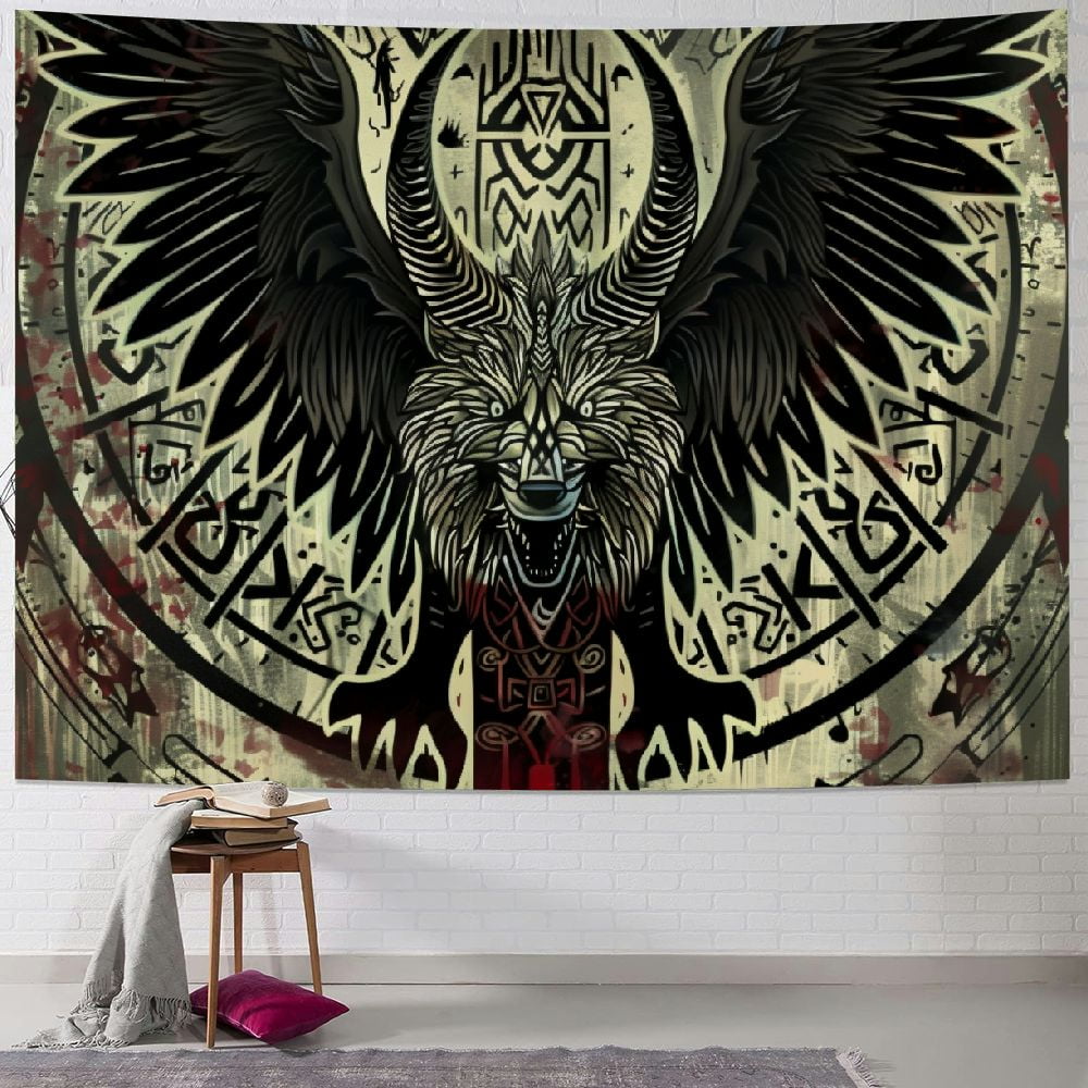 Creowell Viking Norse Tapestry, Cool Dragon Phoenix Tapestry Wall ...