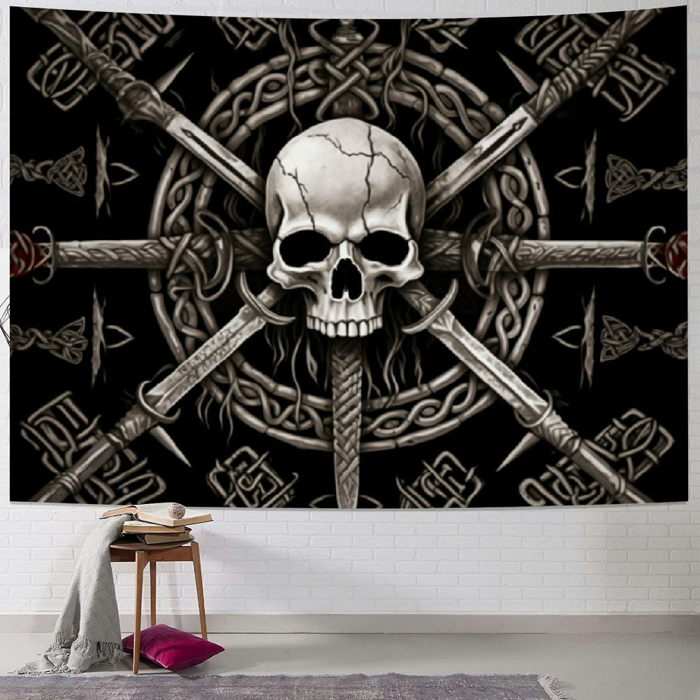 Creowell Viking Tapestry, Ancient Norse Viking Warrior Head Gothic ...