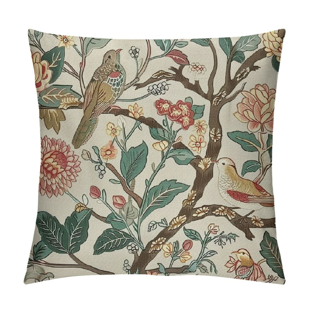 Creowell Vintage Bird Floral Pillow Covers Multi Size Flower Leaves ...