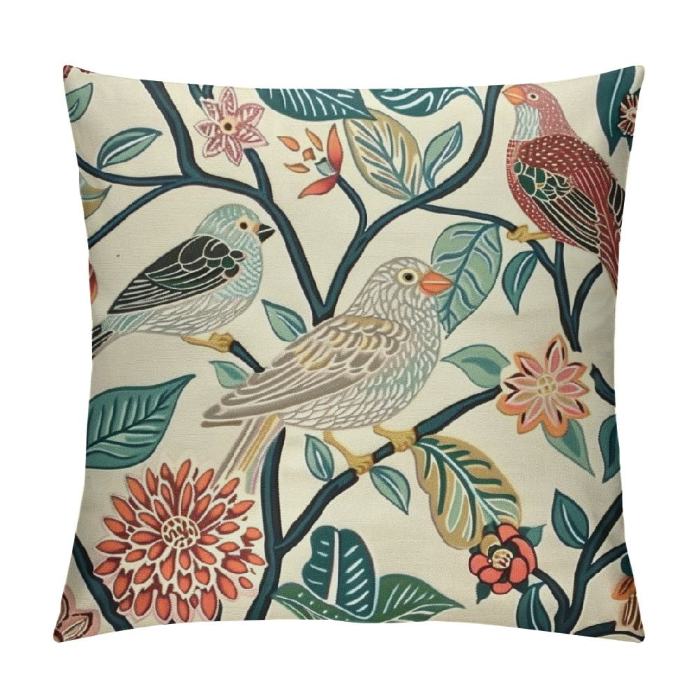 Creowell Vintage Bird Floral Pillow Covers Pink Green Yellow Flower ...