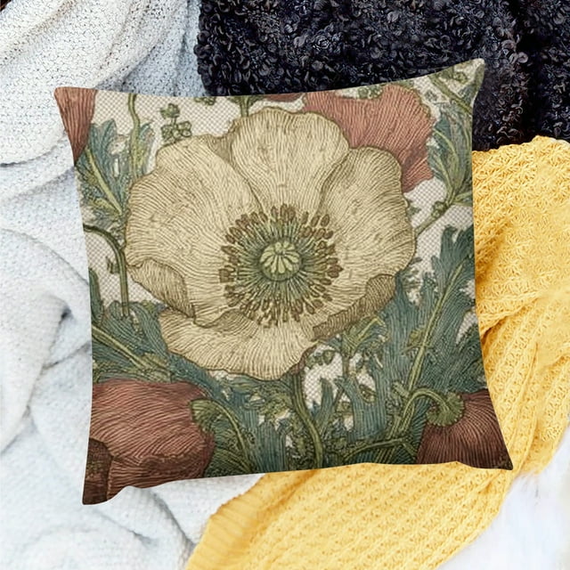 Creowell Vintage Floral Pillow Covers Red Rust Brown Yellow Flowers ...