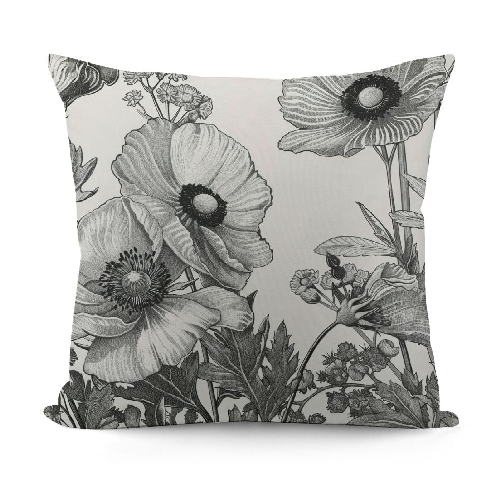 Creowell Vintage Flowers Lumbar Pillow Covers Black White Grey Floral ...
