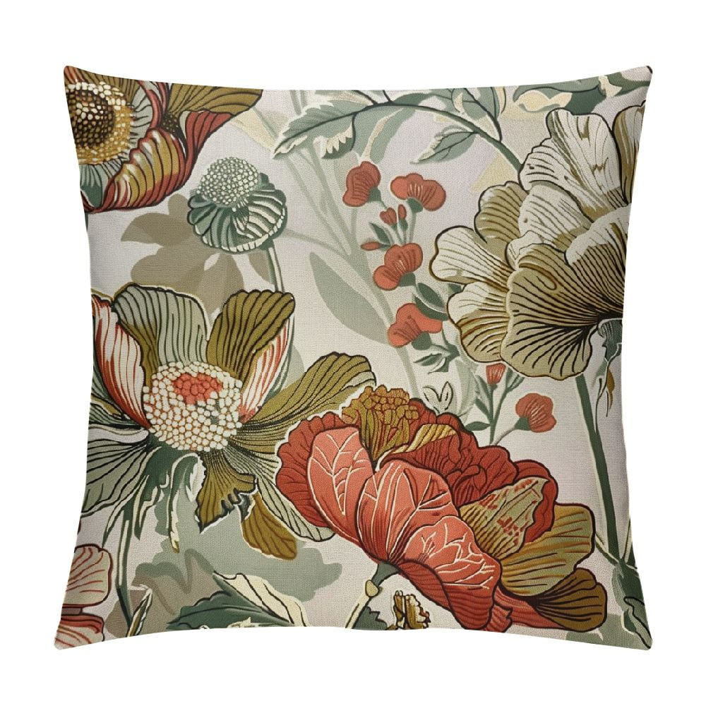 Creowell Vintage Flowers Pillow Covers Rust Orange Yellow Floral Leaves ...