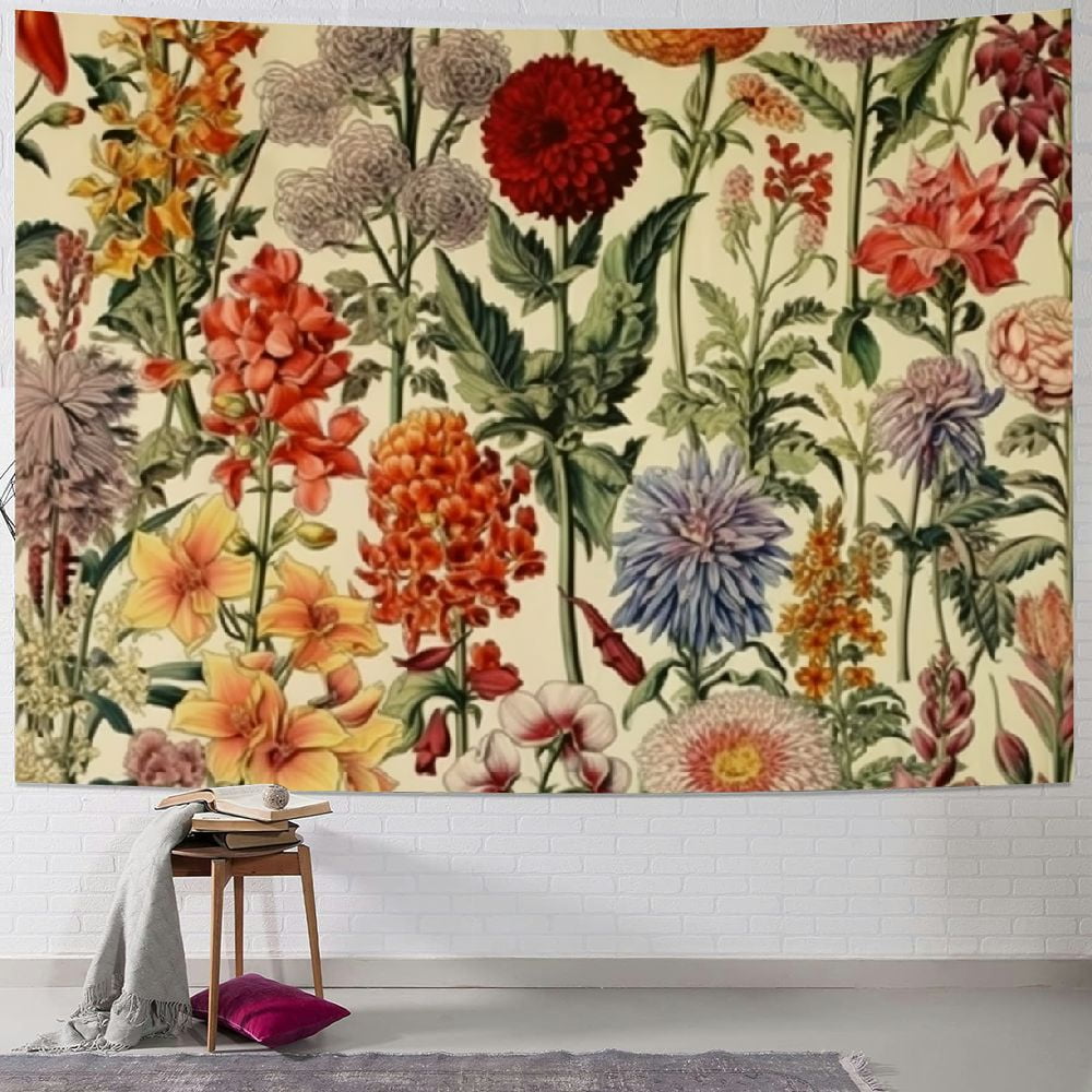 Creowell Vintage Flowers Tapestry, Long Vertical Wall Hanging Botanical ...