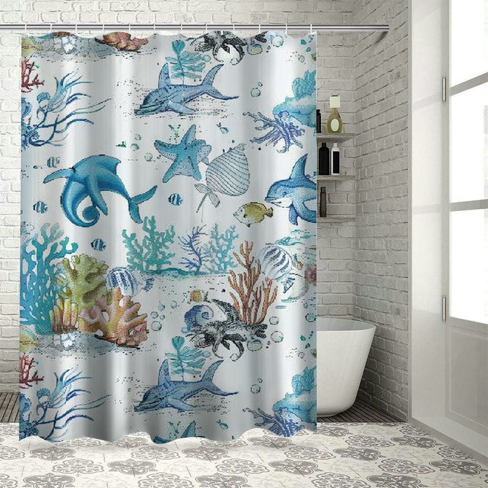Creowell Vintage Starfish Seashell Shower Curtain Retro Tropical Beach ...