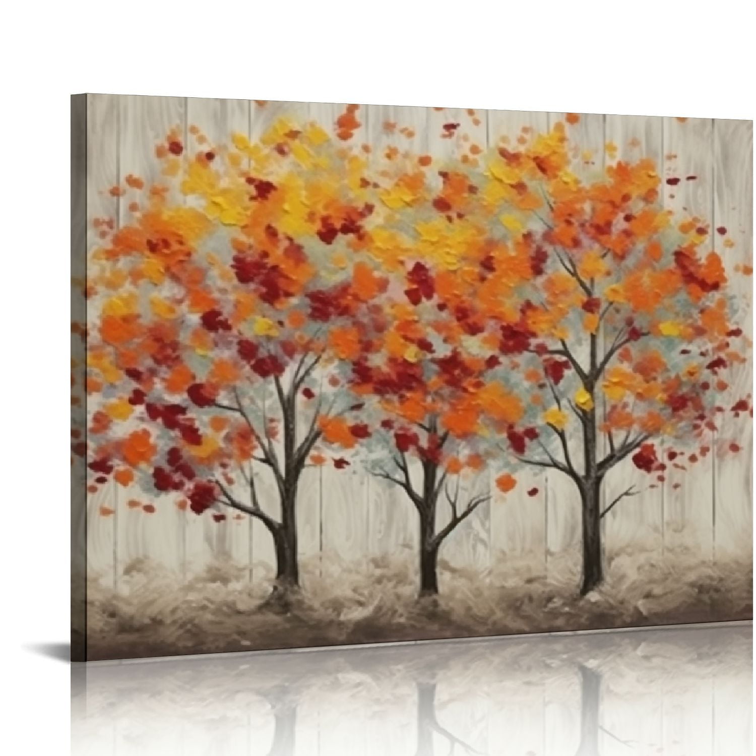 Creowell Vintage Style Autumn Tree With Wood Grain Wall Art Picture ...