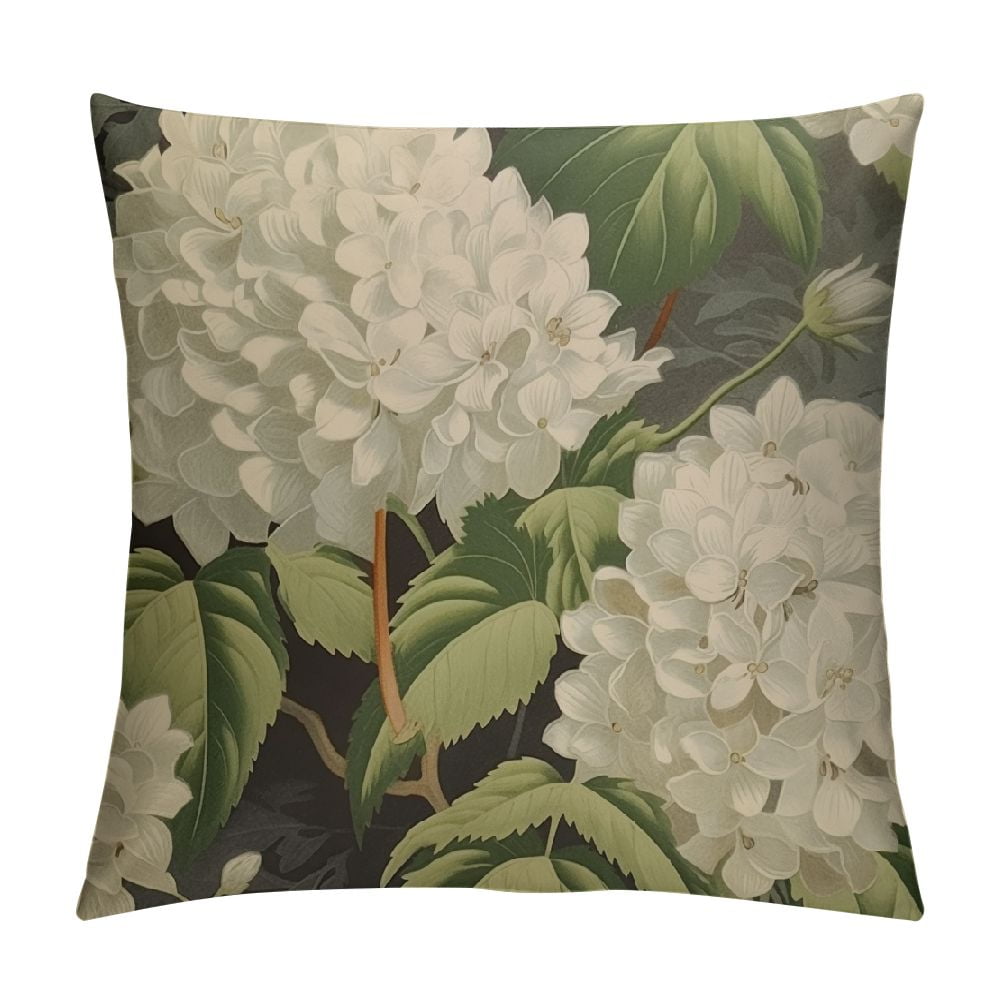 Creowell Vintage Victorian White Hydrangea Floral Throw Pillow Cover ...