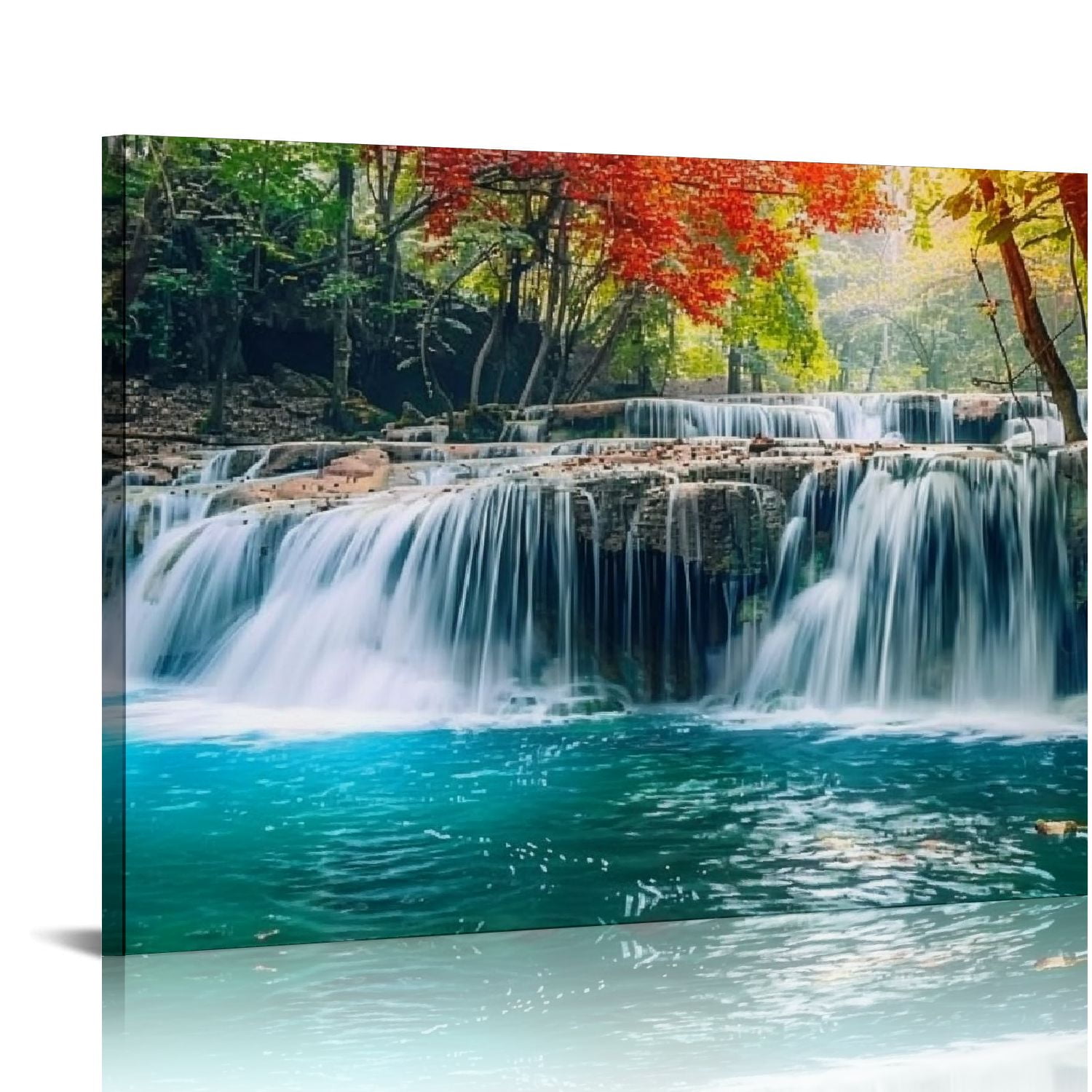 Creowell Wall Art Canvas Painting Red Forest Waterfalls Modern ...