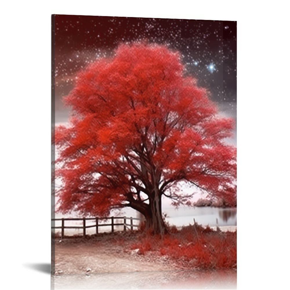 Creowell Wall Art Decor Poster Living Room abstract Red Tree Moon ...