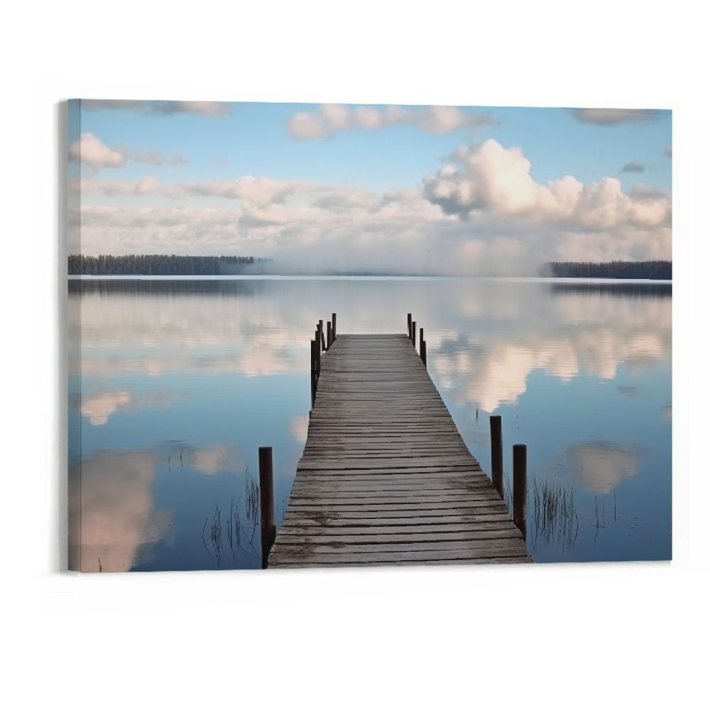 Creowell Wall Art Fall Decor Calm Lake Pier Canvas Wall Art Picture ...