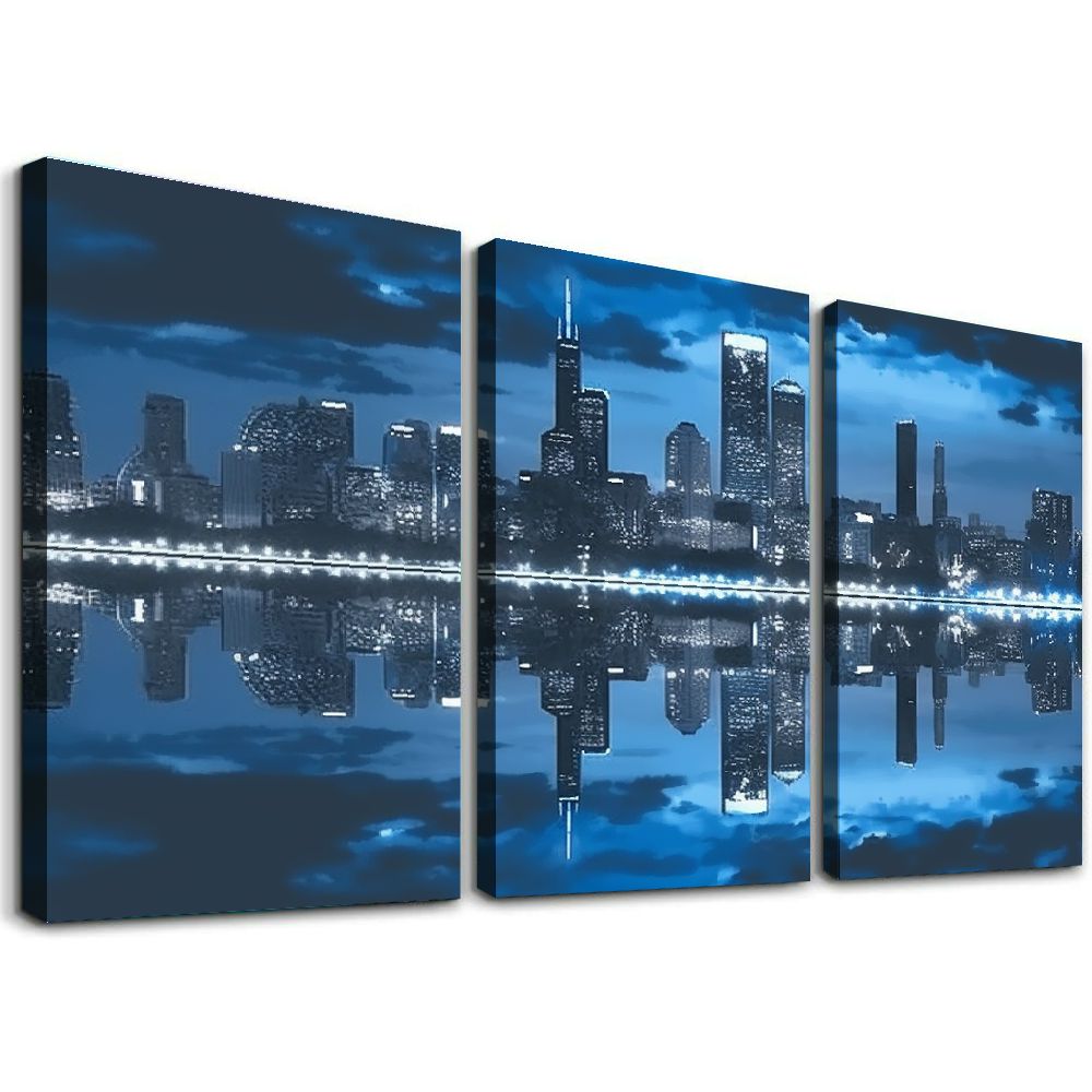 Creowell Wall Art Fall Decor Night Building Canvas 3 Piece Set ...