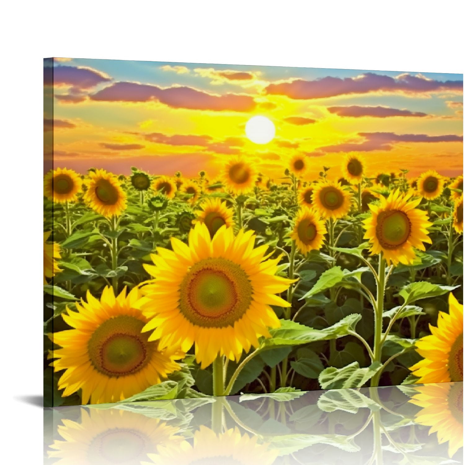 Creowell Wall Art Natural Canvas Painting Sunset Sunflowers Picture ...