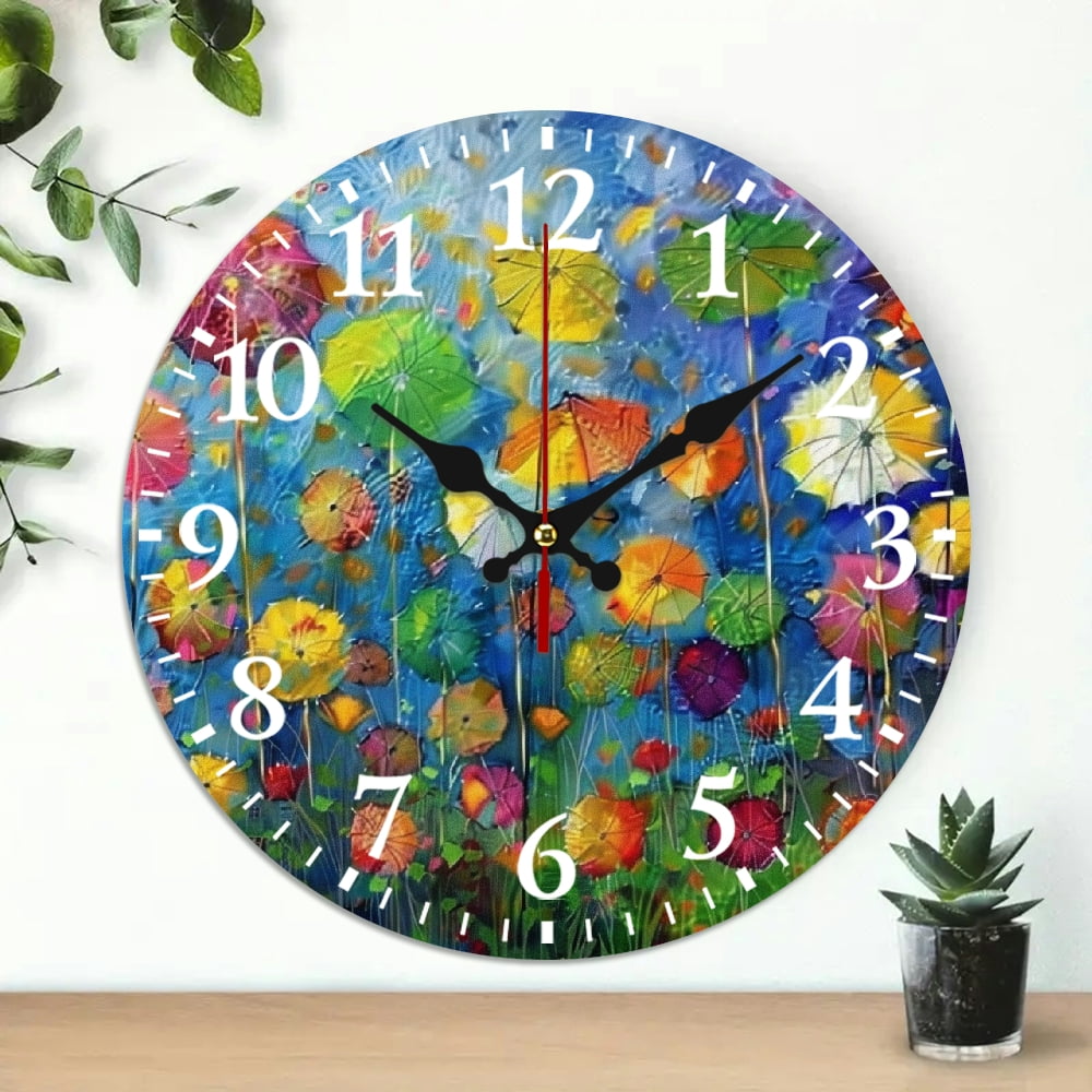 Creowell Wall Clock Field of Flowers Print 10 Inch Silent Decor 10x10in ...