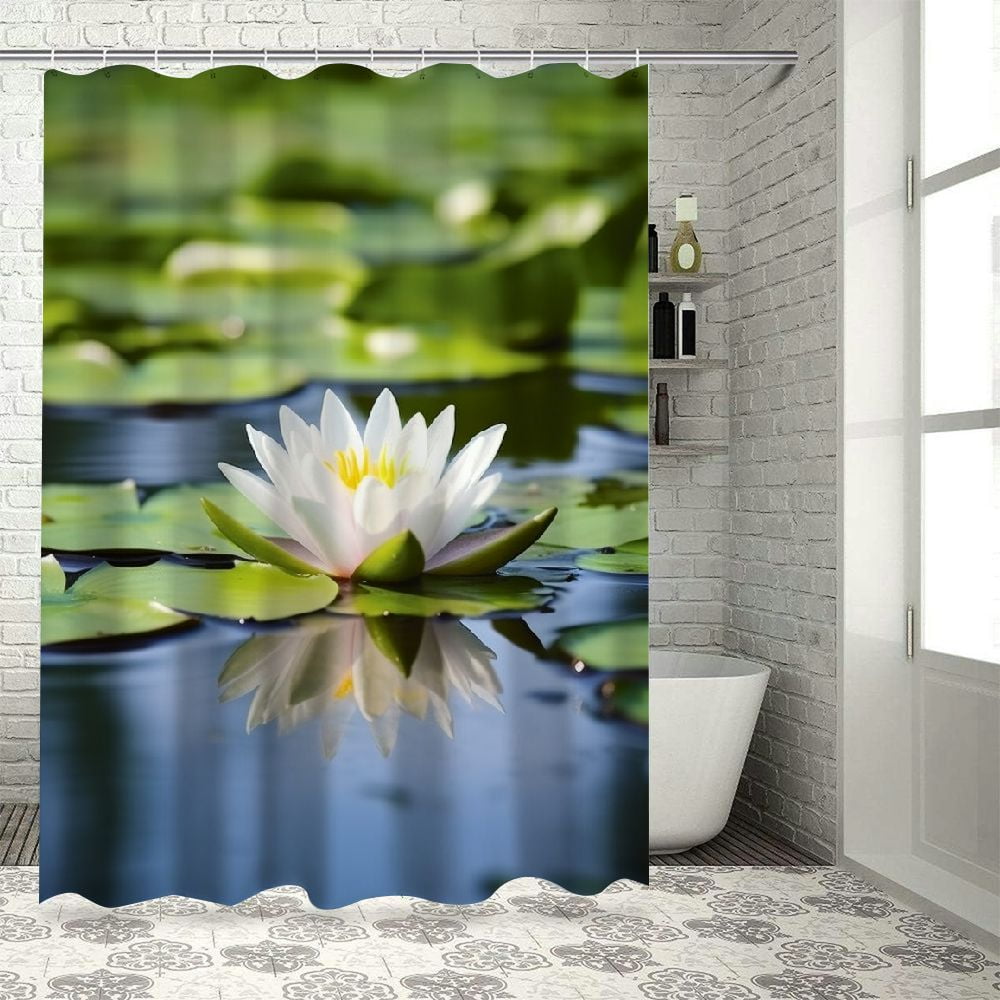 Creowell Water Lily Pretty Shower Curtain Set with Hooks | 100% ...