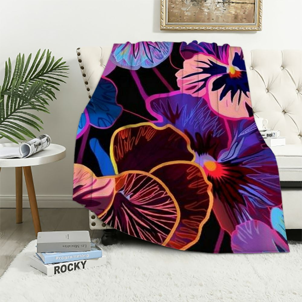 Creowell Watercolor Floral Blanket for Girl Retro Rainbow Flowers Throw ...